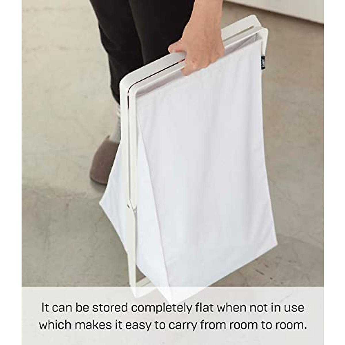 Yamazaki Home Laundry Basket - Foldable Storage Hamper Organizer Steel One Size White