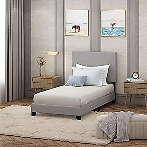 Furinno Laval Button Tufted Upholstered Platform Bed Frame, Twin XL, Glacier