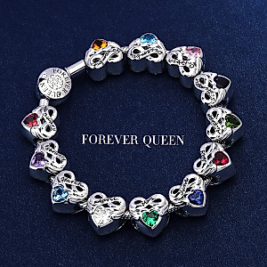 FOREVER QUEEN March Birthstone Charms for Charms Bracelet- 925 Sterling Silver Bead Endless Love Charms, Happy Birthday Charms for Bracelet and Necklace