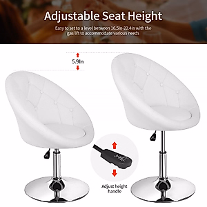 Living Room Vanity Chair Makeup Chair Swivel Accent Chair Round Back Height Adjustable PU Leather Modern Chair for Makeup Room Small Desk,White