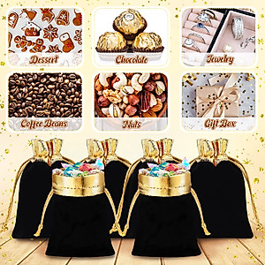 80 Pieces Velvet Bags with Drawstrings Soft Velour Jewelry Pouch Sacks Candy Gift Packaging Pouch Bag for Graduation Wedding Christmas Birthday Party Supplies, 2.8 x 3.5 Inch (Black, Gold)