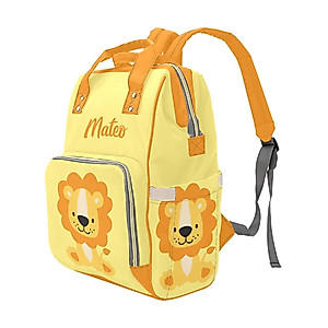 Lion Personalized Diaper Bag Backpack Tote with Name,Custom Travel Nappy Mommy Bag Backpack