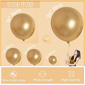 Styirl Gold Balloons Garland - 60 Pcs 5/10/12/18/36 Inch Gold Balloon arch Kit for Birthday Party/Easter Decorations/Mothers Day Decor/Baby Shower/Gender Reveal / 2022 Graduation
