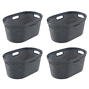 Vababa 4 Pack 40 Liter Plastic Laundry Basket with Cut-Out Handles, Gray