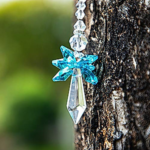 Rainbow Guardian Angel Crystal Suncatcher as Home/Car Decoration & Porch Decor & Hangings Crystal Glass Ornament (Blue)