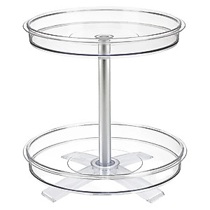 Polder 2-Tier Spinner Caddy, 365 degree turntable, clear lazy susan, under sink, cabinet or pantry storage