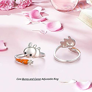 YinShan Easter Day Jewelry Bunny & Carrot Ring Sterling Silver Adjustable Size Wrap Open Ring Engraved I Love You for Rabbit Lovers Birthday Gifts