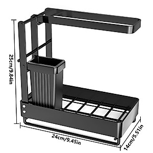 Yawinhe Sponge Holder, Sink Caddy Organizer with Detachable Brush Rack, Kitchen Accessories for Organization, Stainless Steel, Black