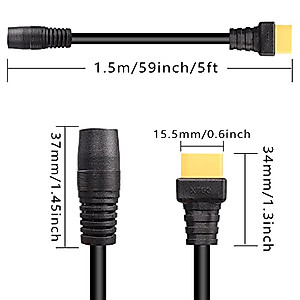 GINTOOYUN DC 8mm to XT60 Power Cable, 5Ft DC7909 7.9mm x 5.5mm Female to XT-60 Male Adapter Cord for for Solar Panels Portable Power Station 14AWG 1.5m