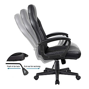 Furmax Office Chair Desk Chair Leather Gaming Chair Computer Chair Racing Style Ergonomic Adjustable Swivel Task Chair with Lumbar Support and Arms (Black)