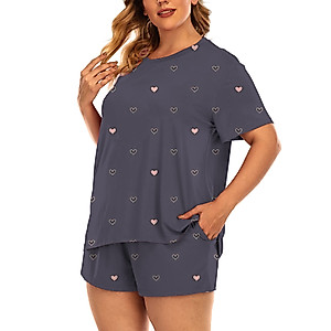 Beocut Plus Size Pajamas Womens Pajama Sets Shorts Summer Short Sleeve Pjs Cute Print Pj Sleepwear Heart 2X