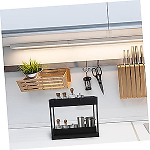 MUSISALY Sliding Cabinet Kitchen Island Cart Kitchen Sundries Holder Sliding Shelves Kitchen Shelf Rack Vegetable Storage Rack Shelf Stand Kitchen Seasoning Shelf Storage Shelf Out Pp Black