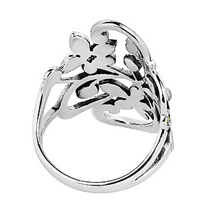 AeraVida Beautiful Marcasite Style Detailed Pyrite Flower Vine .925 Sterling Silver Ring for Women - Size 9
