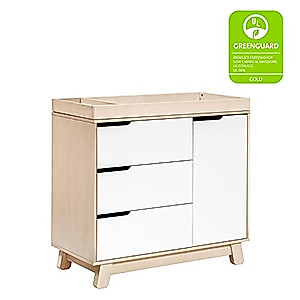 Babyletto Hudson 3-Drawer Changer Dresser with Removable Changing Tray in Washed Natural and White, Greenguard Gold Certified