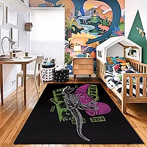 Gaming Room Carpet Rugs for Kids Teen Boys Bedroom Rug 3D Gamer Dinosaur Large Game Area Rugs Game Living Room Mat Bedroom Controller Player Gifts Non-Slip Floor Mat Blue Black 31"×63"