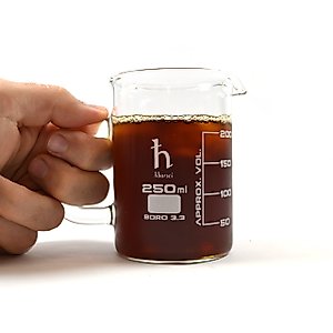 EISCO Premium Hand Crafted Beaker Mug, Thick Borosilicate Glass, 8.4oz (250mL) Capacity - Small Size - Tea or Espresso Sized