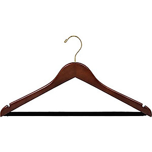 Wooden Suit Hangers with Walnut Finish and Velvet Non-Slip Bar, Space Saving Flat Hanger with Brass Swivel Hook & Notches (Set of 100) by The Great American Hanger Company