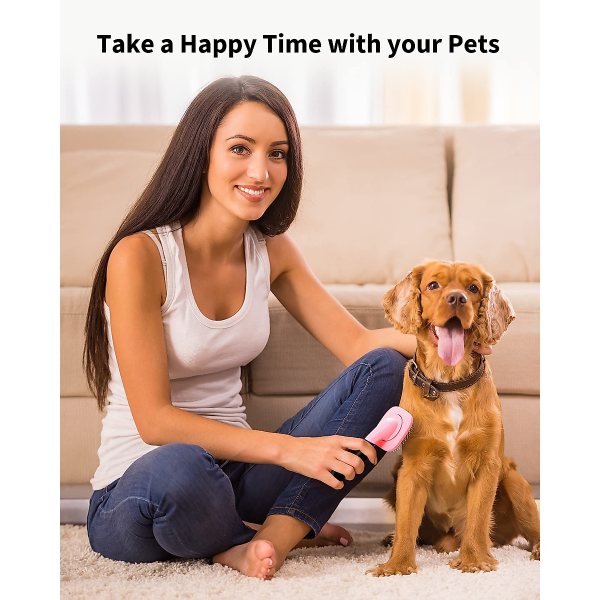 Glendan Dog Brush & Cat Brush- Slicker Pet Grooming Brush- Shedding Grooming Tools(Pink)