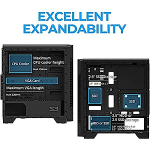 Zalman S3 TG ATX Mid-Tower PC Case, 3 x 120mm Fans Pre-Installed, Tinted Tempered Glass Side Panel, USB 3.0, Black