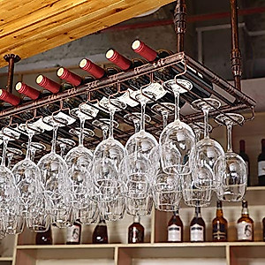 Ceiling Wine Glass Holder, Stemware Rack, Bar Floating Wine Rack Wine Goblet Holder, Adjustable High Hanging Wine Goblet Rack -Vintage Bronze (Size : 60×35cm(24×14inch))