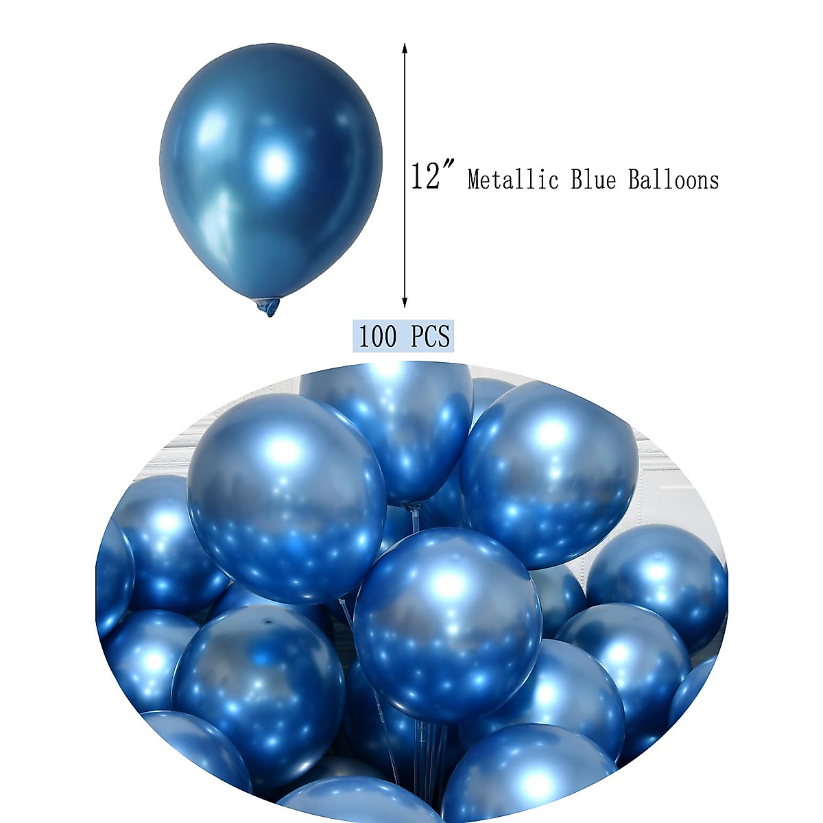 Chrome Metallic Blue Balloons 12 inch 100 pcs Latex Balloons Birthday Balloons Shiny Balloons Graduation Halloween Party Decoration Wedding Birthday Baby Shower Christmas Party