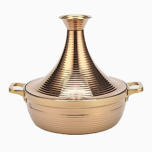 6 Sizes Moroccan Tagine Cooking Pot Tajine Cookware with Cone-Shaped Closed Lid Stew Casserole Slow Cooker for Induction Cooktop Gas Stove,Gold,30cm