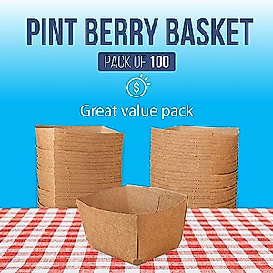 IDL Packaging Pint Berry Basket, Brown (Pack of 100) - Strong and Food-Safe Cardboard Containers for Freezing or Storing Small Fruits - Perfect Farmers Market Supplies