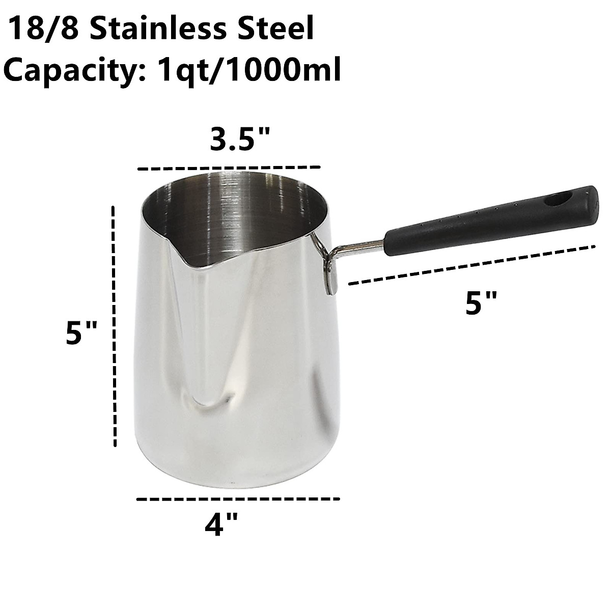 Dicunoy Milk Butter Warmer Pot, 1qt Turkish Coffee Pot, Large Stovetop Melting Boiling Pot with Spout, Cezve Ibrik Briki Greek Arabic Coffee Maker for Chocolate Heating, Camping, 18/8 Stainless Steel