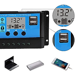 Solar Charge Controller, 60A/50A/40A/30A/20A/10A 12V 24V Auto Solar Charge Controller PWM Controller (40A)