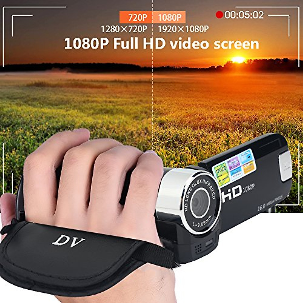 fosa Camera Camcorder, Portable Digital Video Camcorder Handy Camera Full HD 270° Rotation 1080P 16X High Definition Digital Camcorder Video DV Camera Great Kids(Black)