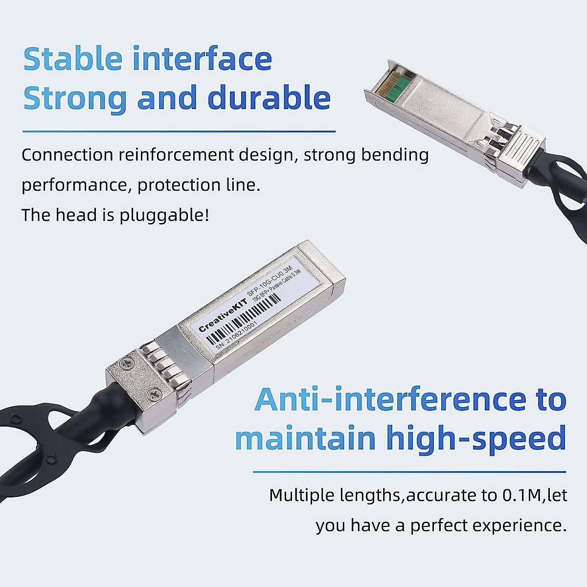 CreativeKIT Sfp Cable 0.3m,10G SFP+ DAC Twinax Cable Passive Compatible with Cisco SFP-H10GB-CU0.3M, uc-dac-sfp+ Ubiquiti (SFP-H10GB-CU0.3M)