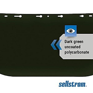Sellstrom Face Shield Replacement Window for 390 Series Safety Face Shields, 8"x16"x 0.04", Uncoated Acetate, Dark Green Tint, S35120