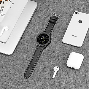 Fintie 20mm Leather Bands Compatible with Samsung Galaxy Watch FE, 7/6/5/4 40mm 44mm / 6 Classic 47mm 43mm / 5 Pro 45mm, Black