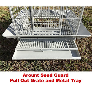 4-Size/2-Color; Extra Large Elegant Durable Play Top Bird Cage Parrot Finch Macaw Cockatoo Bird Wrought Iron Cage (White-Vein)