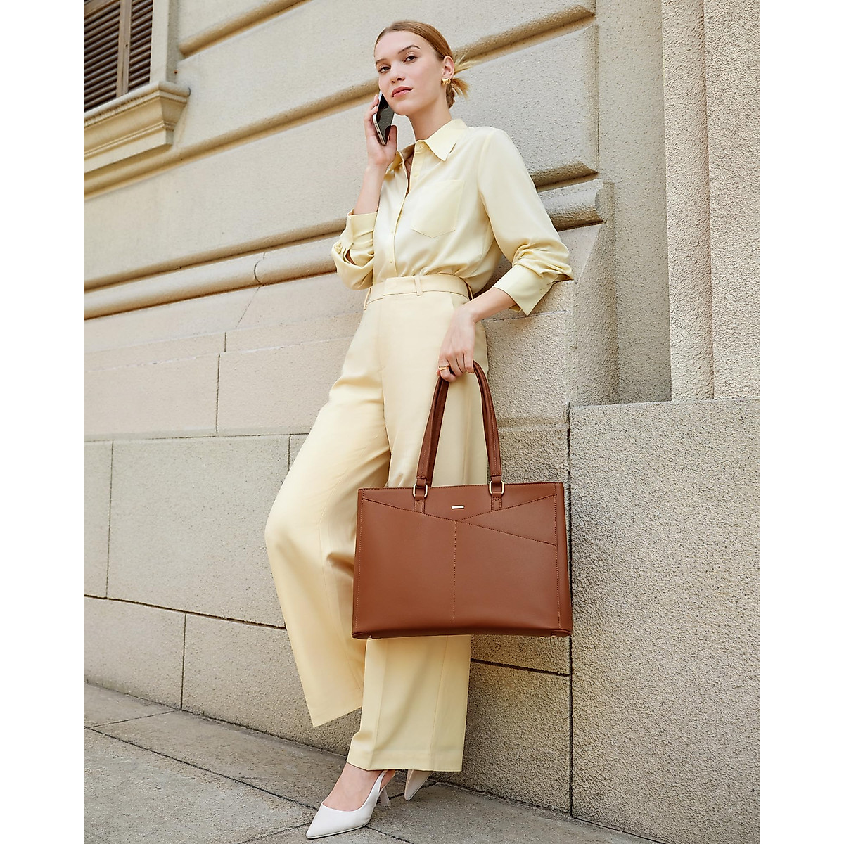 Laptop Tote Bag for Women 15.6 Inch Waterproof Leather Computer Bags Women Business Office Work Bag Briefcase Brown