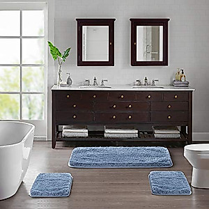 Suchtale Bathroom Rug Non Slip Bath Mat for Bathroom (16 x 24, Blue) Water Absorbent Soft Microfiber Shaggy Bathroom Mat Machine Washable Bath Rug for Bathroom Thick Plush Rugs for Shower