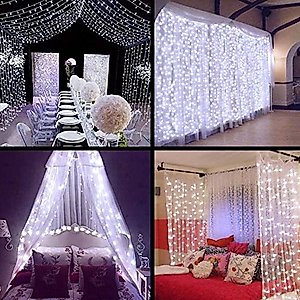 MZD8391 Curtain String Lights, 9.8 X 9.8ft 304 LED Starry Fairy Lights for Wedding, Bedroom, Bed Canopy, Garden, Patio, Outdoor Indoor (White)