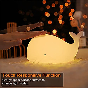 WoneNice Silicone Night Light, Kids Night Light for Bedroom, 7-Color Breathing Modes, Touch Sensor Control, USB Rechargeable Cute Night Lights for Kids Room