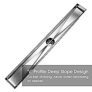 USHOWER 24-Inch Linear Shower Drain with Reversible 2-in-1 Tile Insert Cover, SUS304 Stainless Steel, Includes Hair Strainer, Brushed Nickel