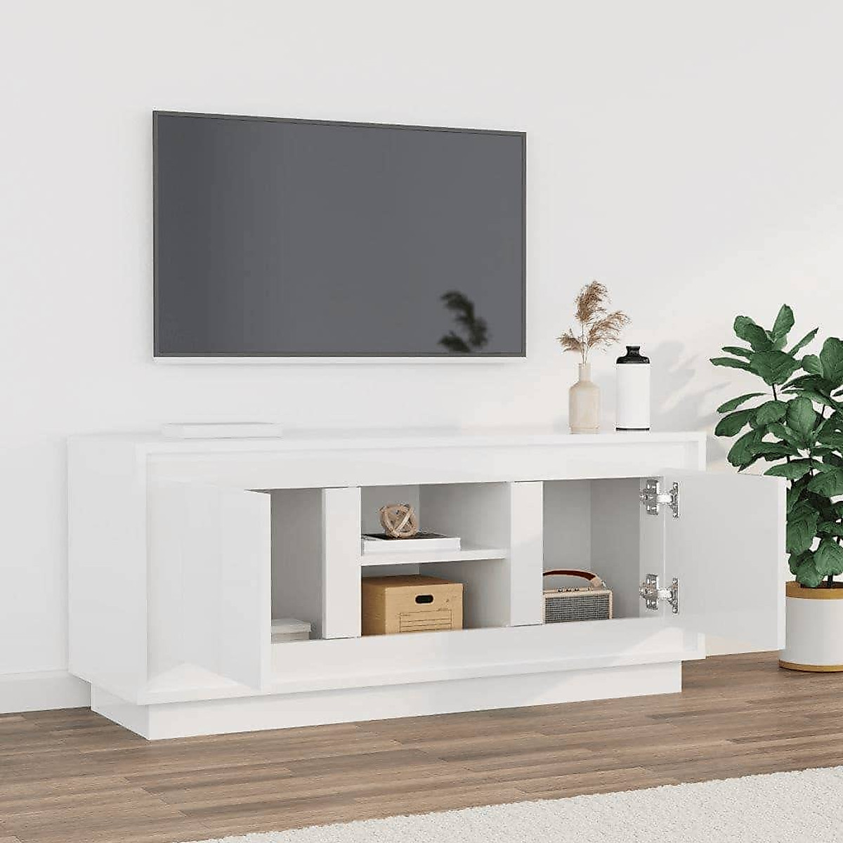 GaRcan TV Cabinet Media Furniture Sideboard Entertainment Centre TV Console Media Unit HiFi Cabinet Concrete Grey 102x35x45 cm Engineered Wood (High Gloss White)