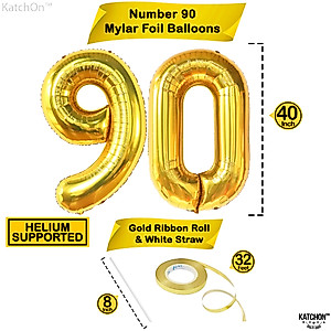 KatchOn, Big Gold 90 Balloon Number - 40 Inch | Gold 90th Birthday Balloon, 90th Birthday Decorations | Number 90 Birthday Balloon | 90th Birthday Balloons, 90th Birthday Party Decor
