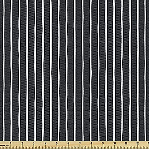 Ambesonne Pinstripe Fabric by The Yard, Monochrome Black and White Design White Thin Uneven Lines on Dark Backdrop, Decorative Fabric for Upholstery and Home Accents, 2 Yards, Black and White