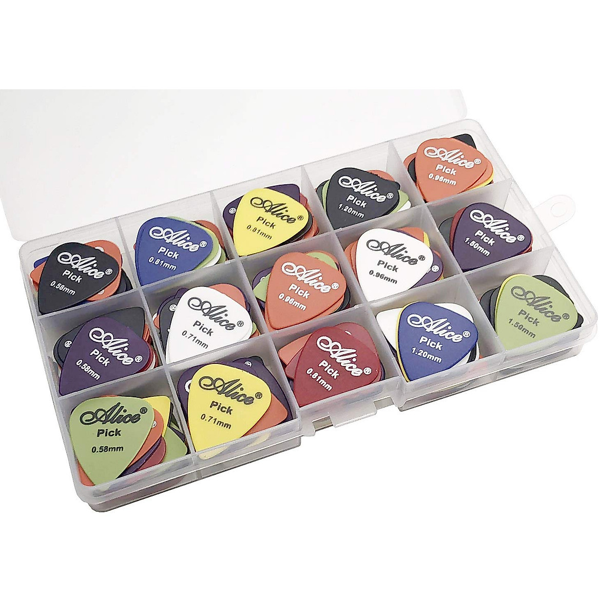 100pcs Alice Matte Anti-Skid Acoustic Electric Guitar Picks Plectrum 6 Thickness 0.58/0.71/0.81/0.96/1.20/1.50 mm With Pick Case Storage Box