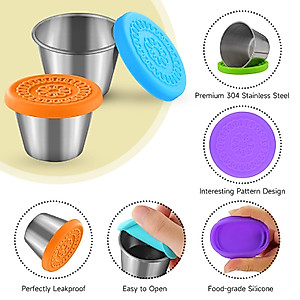 LEGELITE 10 Pack Salad Dressing Containers To Go, Reusable Small Condiment Containers with Lids, Stainless Steel Condiment Cup, Dipping Sauce Cups Container for Lunch (2.5OZ)