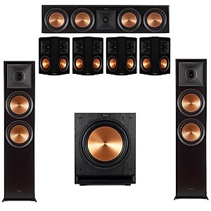 Klipsch 7.1 Ebony Home Theater System with 2 RP-8000F, 1 RP-504C, 4 RP-502S, 1 SPL-120 SUB