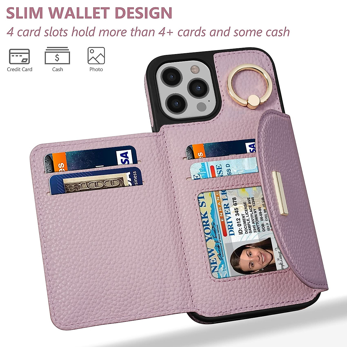 Keallce Case for iPhone 12 Pro Max 6.7'' 2020, Flip Wallet Case with Card Slots, Ring Stand Holder Kickstand, Folio Leather Protective Phone Cover for Women Compatible with iPhone 12 Pro Max 5G, Pink