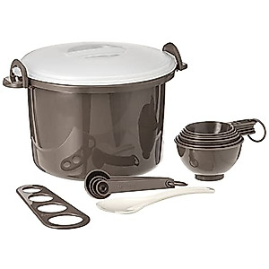 Prep Solutions by Progressive Microwaveable Rice and Pasta Cooker-17 Piece Set Includes Measuring Spoons and Cups, Rice Paddle, Steaming Insert, Pasta Measurer and Locking Lid-12 Cup Capacity BPA FREE
