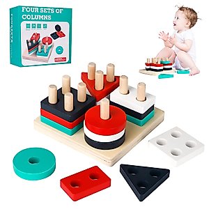 DASIGJID Montessori Toys for 1 2 3 Year Old, Shape Sorter Toys, Stacking Toys for Toddlers 1-3, Wooden Educational Learning Toys, Color Recognition Fine Motor Skills Toys, for Baby Boys Girls
