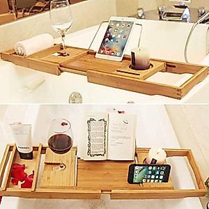FITNATE Luxury Bathtub Tray, Wooden Bathtub Tray with Extendable Sizes, Adjustable, Non-Slip & Durable, Bathtub Tray Caddy with Wooden Body Brush for Luxury Bath or Reading,Distinctive Gift
