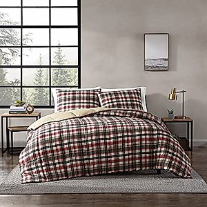 Eddie Bauer - King Comforter Set, Reversible Plaid Alt Down Bedding with Matching Shams, Home Decor for Colder Months (Astoria Red, King)